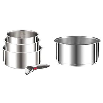 T-fal Ingenio Preference On L898S3 Lot de 4 casseroles avec poignée amovible & Ingenio Preference Casserole 22 cm, Empilable, Acier inoxydable, Induction, P
