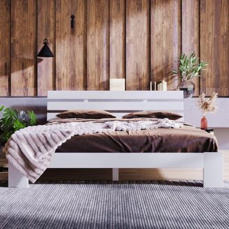 Merax Holzbett Doppelbett mit Kopfteil aus Bettgestell mit Lattenrost - Anzug für 200 x 140 cm Matratze Massivholz Massiv Doppelbett als Ehebett verwendbar,