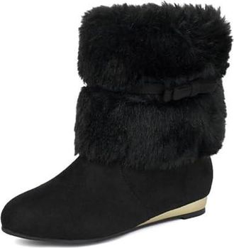 Generic Bottines de neige de No&euml;l pour femme avec bordure en fausse fourrure et noeud d&eacute;coratif, chaussures dhiver confortables &agrave; enfiler, Noir, 40.5 EU