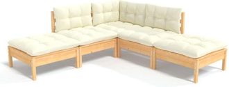 vidaXL Vidaxl - Salon de jardin 5 pcs - Coussins cr&egrave;me - Bois de pin massif - Dimensions canap&eacute; 63,5 x 63,5 x 62,5 cm - Capacit&eacute; 110 kg par si&egrave;ge
