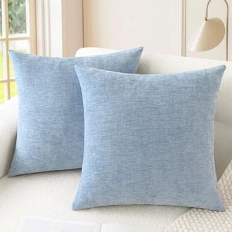 CaliTime Gemütliche Nackenrolle-Kissenbezüge für Couch, Sofa, Heimdekoration, einfarbig, weiches Chenille, 50 x 50 cm, Babyblau, 2 Stück