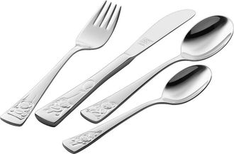 Zwilling Teddy Kinderbesteck-Set, 4-teilig, mit eingeprägten Motiven, Für Kinder ab 3 Jahren, 18/10 Edelstahl, Silber
