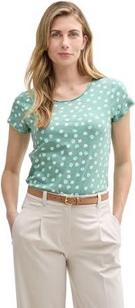 Tom Tailor T-Shirt à col Rond pour Femme, 37822 - Vert à Pois Bleus, XS