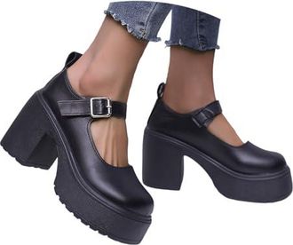 Generic Mary Jane - Mocassins &eacute;pais pour femme - Mocassins avec talon Lolita Platform Shoes - Chaussures &agrave; plateforme - Talon bloc - Chaussures basses vernies