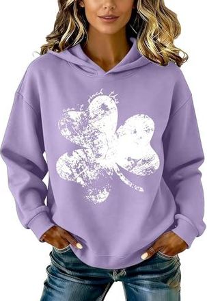 Generic HUIFUAO Sweat &agrave; capuche pour femme avec tr&egrave;fle amusant pour femme Costume irlandais de St Paddys Day Vert Irlande Tr&egrave;fle Chemise Vacances Haut &agrave; manch