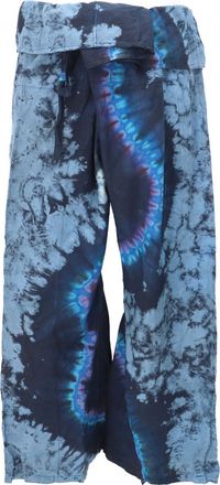 Guru Shop Batik Thai Fischerhose aus Baumwolle, Wickelhose, Yogahose - Dunkelblau, Herren/Damen