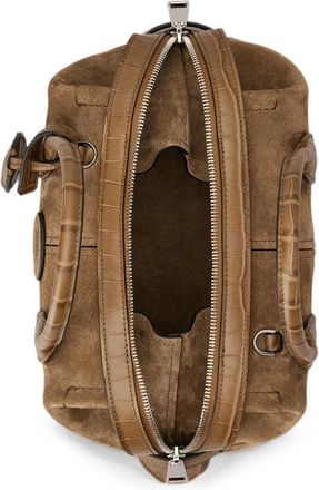Tod's Calf Suede with Croc-Effect Trim Tote Bag - Beige