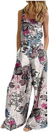 FNKDOR Combinaison Femme Décontracté Salopette Casual Large Ample Été à Pois Harem Sarouel Pantalon Jumpsuit Rétro Overalls Rompers Playsuits avec Poches(F r