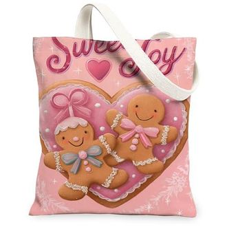 Generic Sacs fourre-tout en toile en forme de coeur en pain dépices, design Sweet Joy légers, lavables et réutilisables pour les vacances, le shopping, les vo