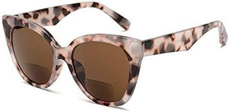 JM Lunettes de Lecture Bifocales Classiques Lunettes de Soleil élégantes Cateye Surdimensionnées pour Femmes Tortue +3,0