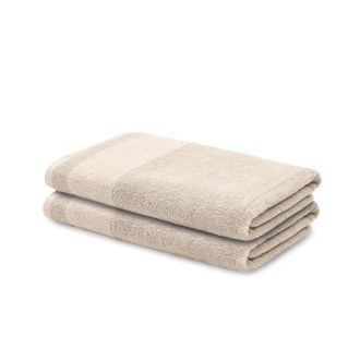 Looks by Wolfgang Joop 2X Handtuch 50x100 cm - 100% Baumwolle Doppelpack Luxus Handt&uuml;cher mit Aufh&auml;nger & Logostick, 2er Set Handt&uuml;cher beige