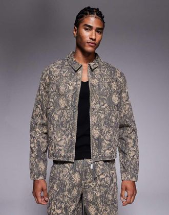 Liquor & Poker Blouson Harrington densemble &agrave; fermeture &eacute;clair et imprim&eacute; peau de serpent - Olive-Multicolore