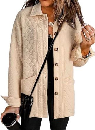 Generic Veste matelass&eacute;e d&eacute;contract&eacute;e boutonn&eacute;e &agrave; manches longues pour femme, manteau matelass&eacute; l&eacute;ger et d&eacute;contract&eacute; avec poches, abricot, XXL