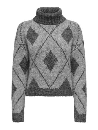 Jacqueline de Yong JDY Damen Rollkragen-Strickpullover JDYZoey Life Pulli mit Jaquard-Muster 15330718 Light Grey Melange/DGMJaquard XXL