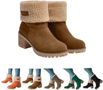 Generic Bottes dhiver pour femme - Confortables à enfiler - Talons épais en daim - Chaussures dextérieur décontractées et confortables - Imperméables - Doublu