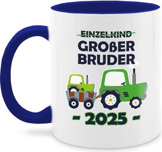 Shirtracer Tasse Tassen 325ml - Einzelkind Großer Bruder 2025 Traktor - 325 ml - Dunkelblau - geschenk tasse+großer+bruder big brother 2023 keramik geburt fuer d