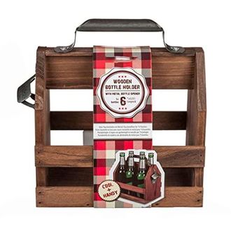 Out of the Blue Porte-Bouteille en Bois pour 6 Bouteilles de 33cl avec Ouvre-Bouteille en Métal