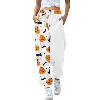 Generic Pantalon de surv&ecirc;tement en jean pour femme avec taille &eacute;lastique et poches lat&eacute;rales - Style d&eacute;contract&eacute; - Imprim&eacute; - Pour Halloween, jaune, 3XL