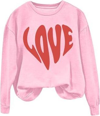Generic Sweat-shirts de Saint-Valentin 2026 pour femmes 2024 imprim&eacute; graphique coeur col rond manches longues chemisier Saint-Valentin automne hiver pull, ros
