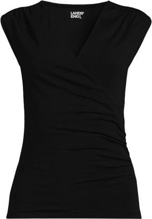 Lands End Leichtes Wickeltop aus Baumwolle/Modal-Mix, Damen, Größe:40-42 regular, Schwarz, Elasthan/Baumwoll-Mischung/Baumwolle Modal, by Lands End