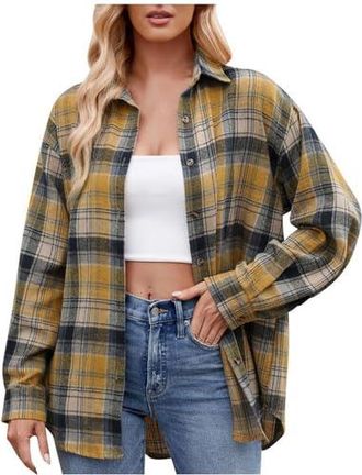 Generic Vestes dautomne d&eacute;contract&eacute;es pour femmes, 2026, rue, multicolore, &agrave; carreaux, jaune, XXL