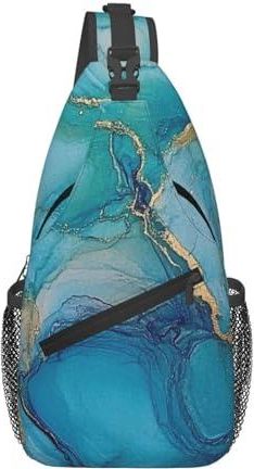 Generic Sac &agrave; dos &agrave; bandouli&egrave;re marbr&eacute; bleu turquoise et dor&eacute; pour homme