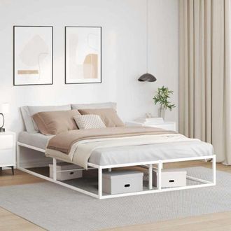 vidaXL Vidaxl - Cadre de lit en m&eacute;tal blanc 140x200 cm - Structure stable avec sommier &agrave; lattes - Hauteur 32,5 cm - Espace de rangement sous le lit