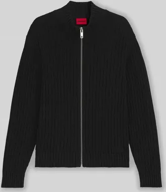 HUGO BOSS Regular Fit Strickjacke aus rerippter Baumwolle Modell SRITON