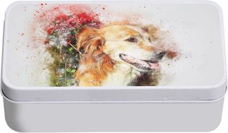 Fabulous Metallbox mit Portr&auml;tmalerei, gro&szlig;er Hund, Beige, niedlich, Golden Retriever - 11 x 18,5 x 5,5 cm - Aufbewahrungsbox, Schl&uuml;ssel, Werkzeug, Brotdose, Z