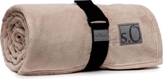s.Oliver Kuschelsoft XXL Decke 220x240 cm - flauschig, warm & waschbar, Kuscheldecke Sand Uni