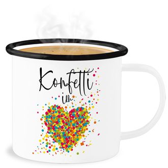 Shirtracer Emaille Becher Blechbecher - & Fasching - Tassen - Konfetti im Herzen I Confetti Herz I Konfetti f&uuml;r Alle Karneval K&ouml;ln - 300 ml - Wei&szlig; Schwarz - fasc