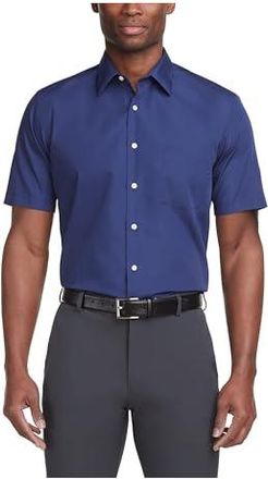 Van Heusen Mens Short Sleeve Poplin Solid Dress Shirt, Persian Blue, 15 Neck