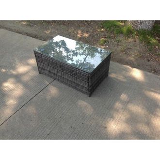 Fimous Rattan Gartentisch Rechteckiger Couchtisch Outdoor Lounge Gartenmöbel für Balkon,Garten,Terrassee Dunkelgrau Gemischt - Fimous