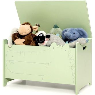 Costway Costway - Coffre &agrave; Jouets en Bois avec Couvercle Rabattable, Rangement Jouet pour Filles Gar&ccedil;ons avec Motif de Crocodile Vert, Id&eacute;al pour Chambre