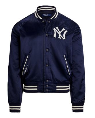 Ralph Lauren Collegejacke mit New York Yankees-Aufn&auml;her und Streifenakzenten in