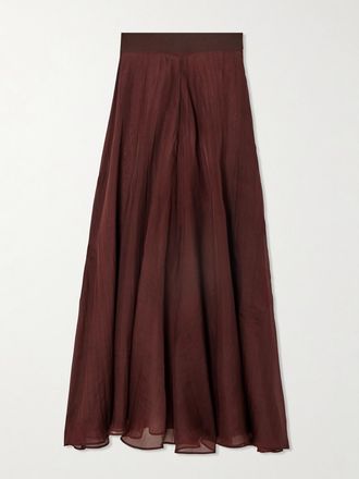 Esse Studios Jupe Longue En Organza De Soie Aire - Net Sustain - Bordeaux