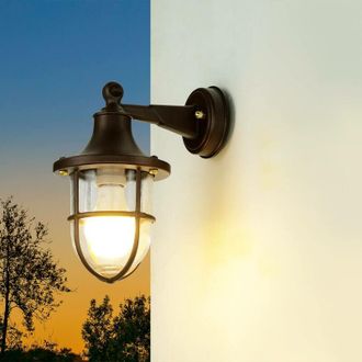 Licht-Erlebnisse Licht-erlebnisse - Wandlampe au&szlig;en IP64 E27 Rostbraun antik Glas Echt-Messing Maritim Au&szlig;enleuchte Haus