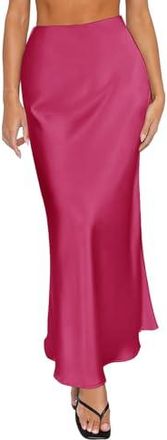 Generic Jupe en satin pour femme - Longue - Beige - Jupe midi &eacute;l&eacute;gante - Taille haute - Jupe de mariage - Couleur unie - Jupe sir&egrave;ne - Grande taille - Jupe mi