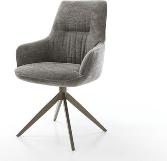 DELIFE Drehstuhl Zelia-Flex mit Armlehnen Boucl&eacute; Soft Schlamm Kreuzgestell breit Effektfinish Titan 360&deg; drehbar Wippfunktion Taschenfederkern, Esszimmerst&uuml;h