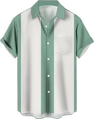 Generic DENGJIAMY Chemise hawa&iuml;enne &agrave; manches courtes pour homme, t-shirt ray&eacute; vertical, v&ecirc;tements d&eacute;contract&eacute;s pour les vacances, chemise boutonn&eacute;e, grande t