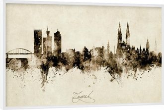 artboxONE Poster mit wei&szlig;em Rahmen 75x50 cm St&auml;dte Zagreb Croatia Skyline Sepia - Bild Zagreb City Cityscape