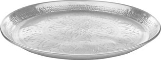 Butlers Deko-Teller geh&auml;mmert rund 45cm Aluminium in Silber -Oriental Lounge- handgefertigtes Serviertablett | Tischdeko, Kerzenteller, Deko Tablett