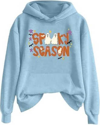 Generic 2026 Vestes pour femmes - Sweat &agrave; capuche imprim&eacute; Halloween - Pull &agrave; manches longues - Veste polaire confortable - D&eacute;contract&eacute;e - Automne et hiver, bl
