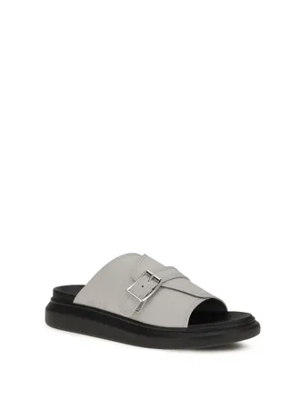 Alexander McQueen Mens Buckle Slide Sandals Ash Grey
