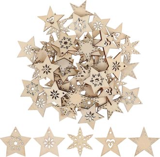 Supvox 50 St&uuml;Ck Weihnachts-Cartoon Holz Pentagramm Anh&auml;Nger 3X3Cm Christbaumschmuck Sterne Holzdeko DIY Bastelverzierungen Zum Aufh&auml;Ngen F&uuml;R Festliche Heimde