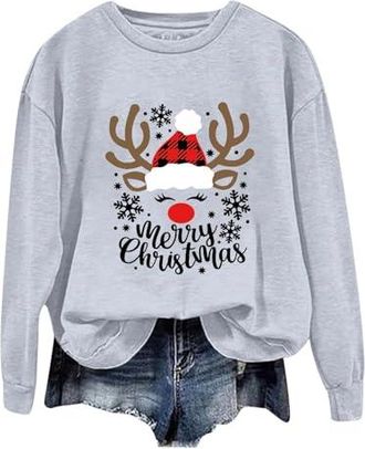 Generico Pull de Noël laid pour femme, sweat de Noël pour femme, pull de Noël amusant et laid, chemise de Noël à col rond, pour adolescents et filles, gris cla