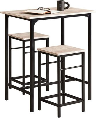 SoBuy Ensemble Table Mange-debout + 2 Tabourets avec Repose-pieds - Style Bistrot Moderne, Plateau mdf, Structure M&eacute;tal Noir, Id&eacute;al pour Cuisine, Salle &agrave;