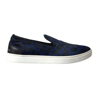 Dolce & Gabbana Homme, Chaussures, Bleu, Taille: 40 1/2 EU Mocassins Baskets Imprim&eacute; L&eacute;opard Bleu
