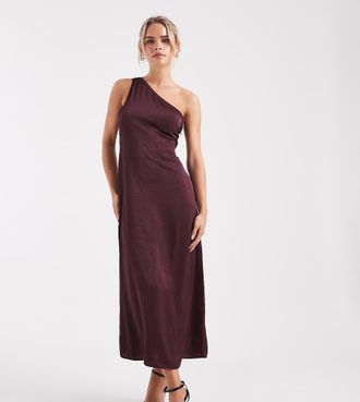 Vero Moda Petite Robe longue et asymétrique en satin - Bordeaux-Rouge
