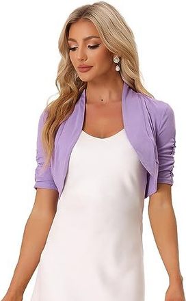 Allegra K Cardigan Court &agrave; Manches Courtes Taille Normale pour Femmes Lilas XL